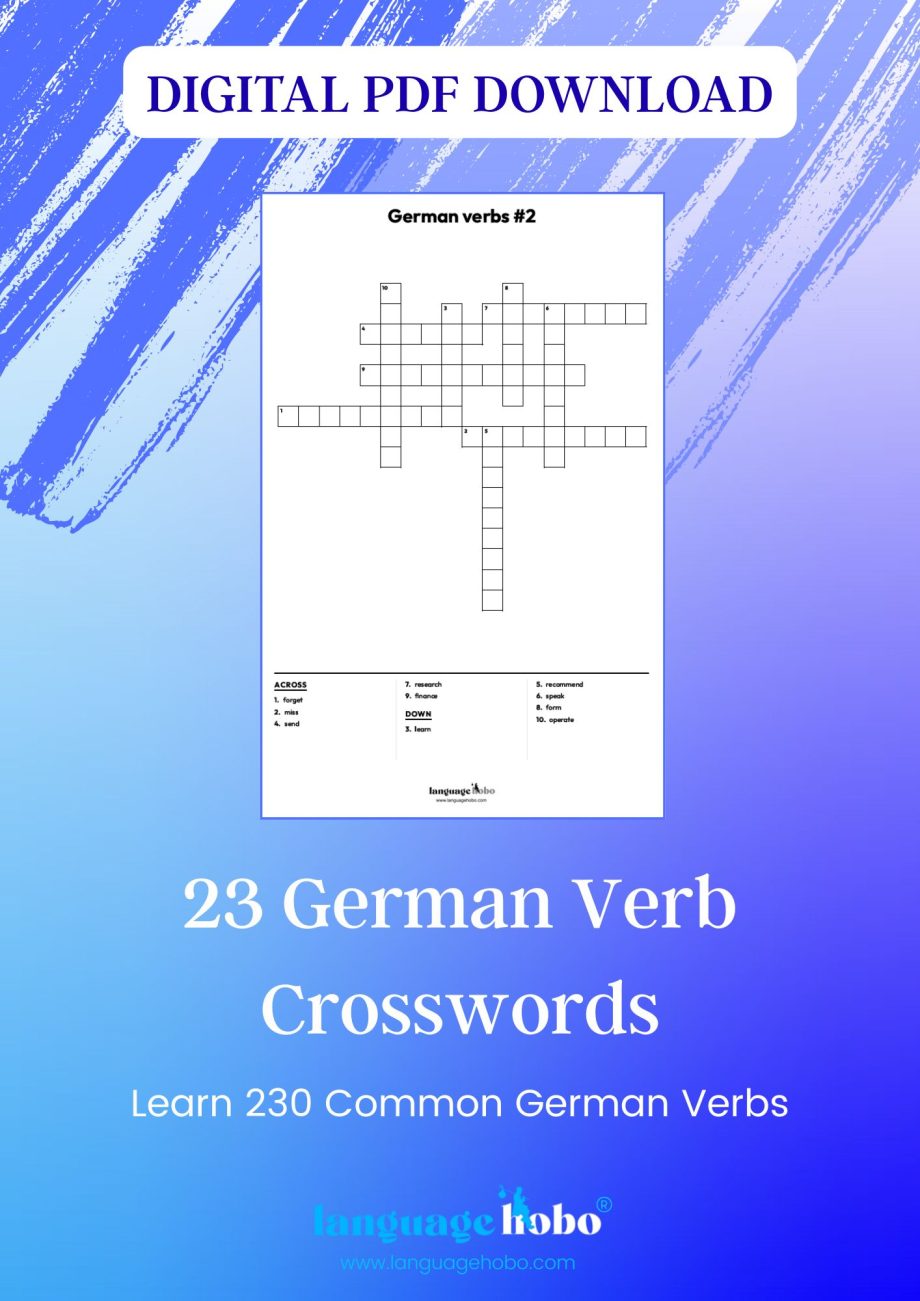 23 German Verb Crossword Puzzles – Learn 230 Common German Verbs [PDF ...