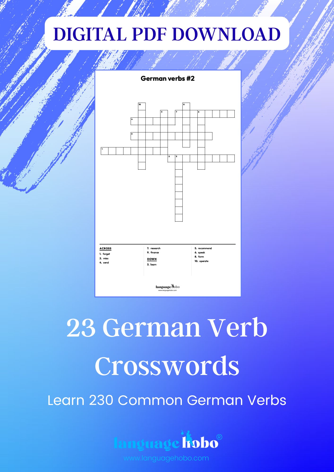 23 German Verb Crossword Puzzles – Learn 230 Common German Verbs [PDF ...